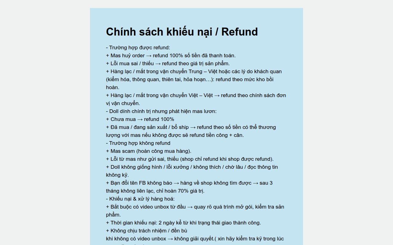 Chính sách khiếu nại / Refund
